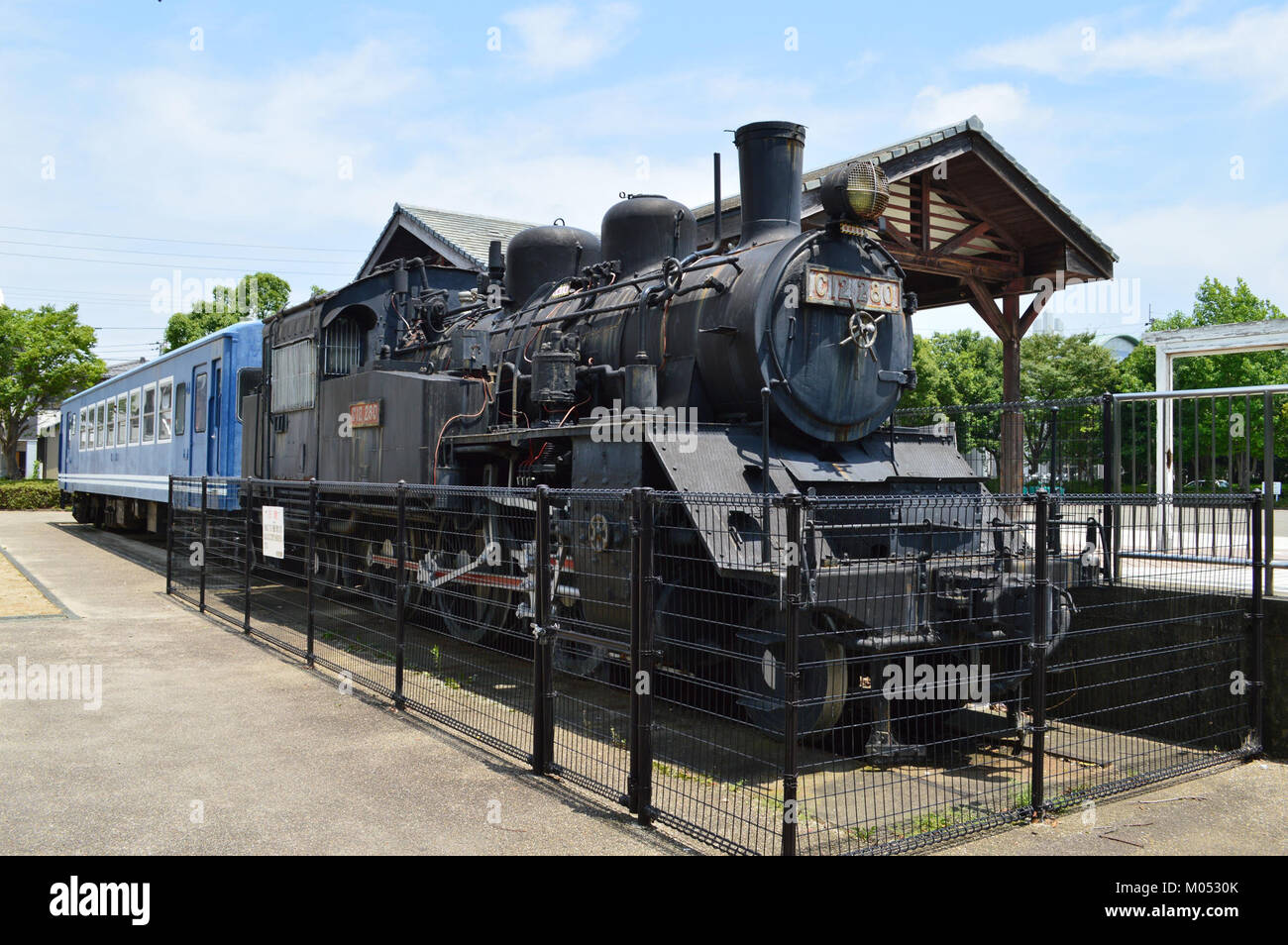 The C12-280 steam locomotive is displayed in Komatsushima Station Park ...