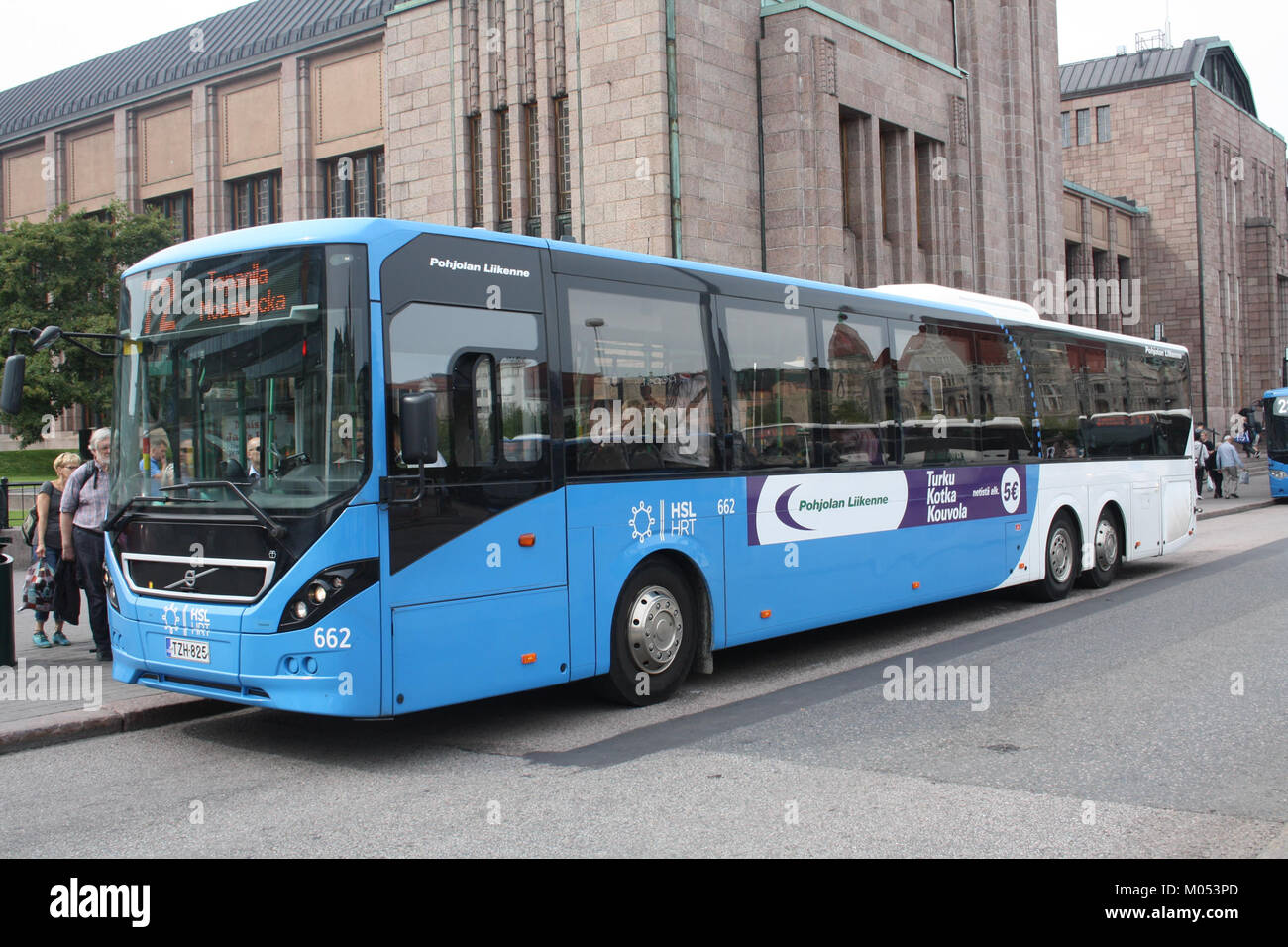 This image shows a bus operating in Helsinki, Finland, during August ...