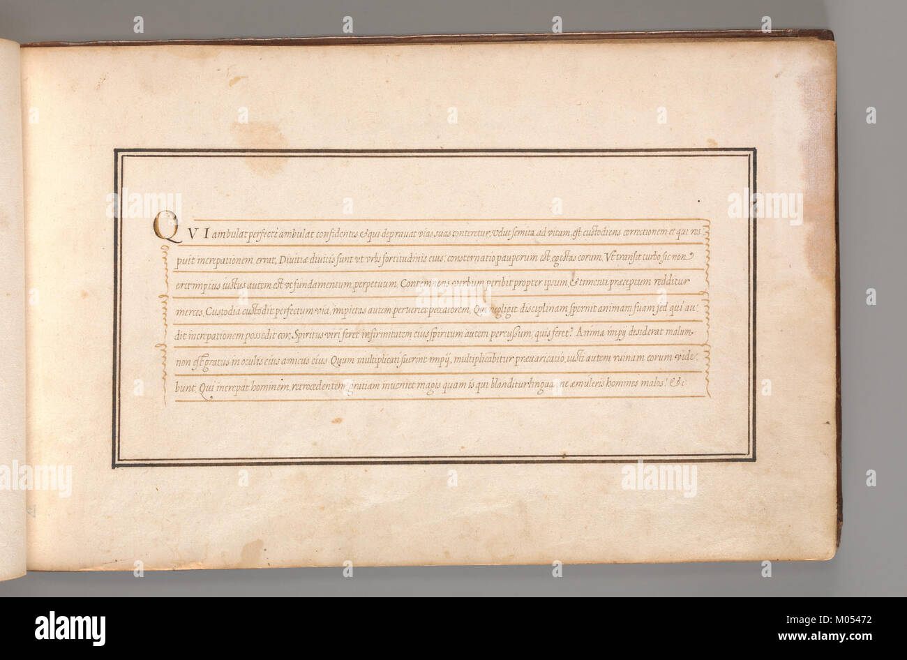 This calligraphic exercise in Latin, featuring cursive script ...