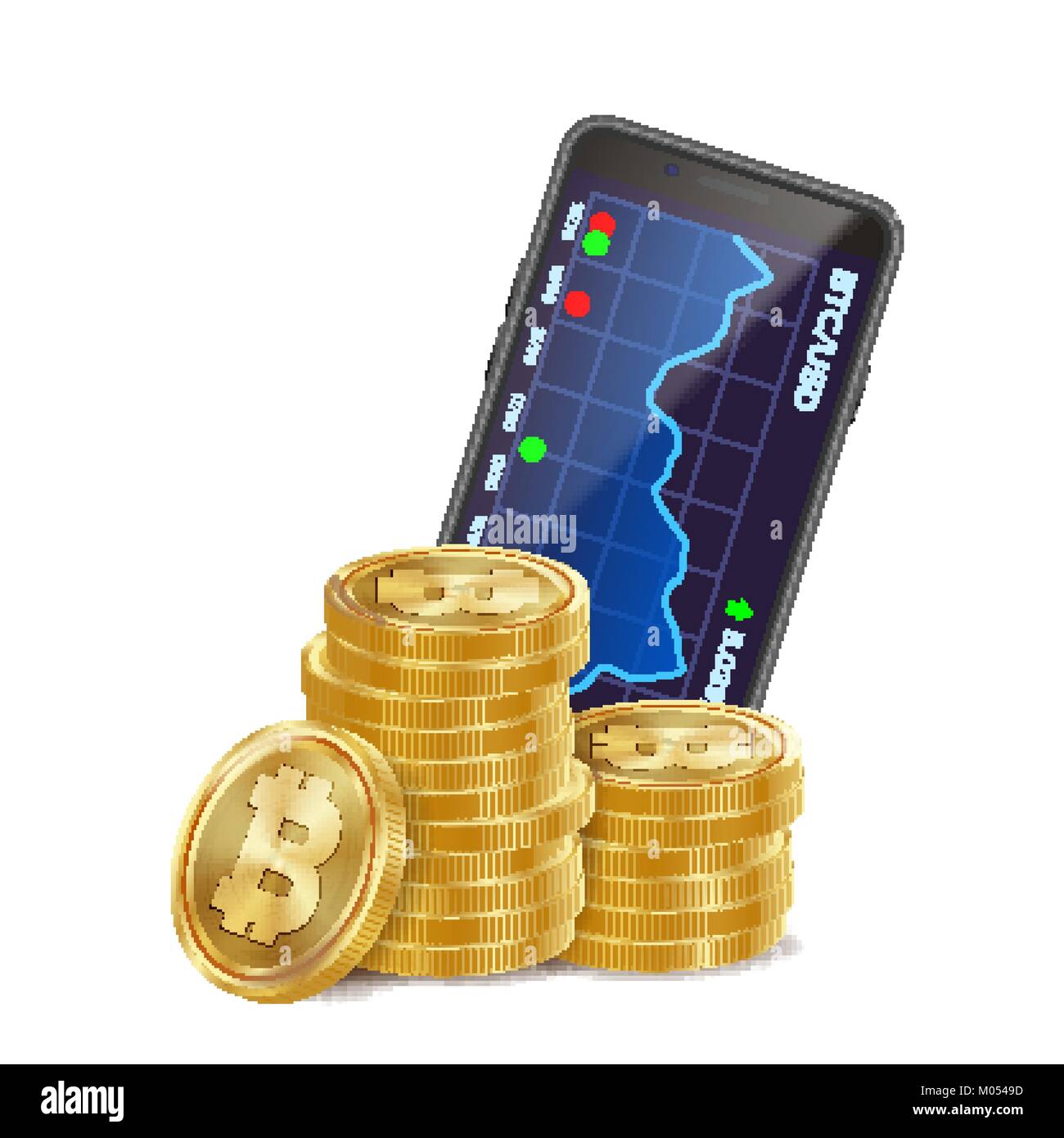 Bitcoin Trading Chart Vector. 3D Coins. Currency Investment Concept ...