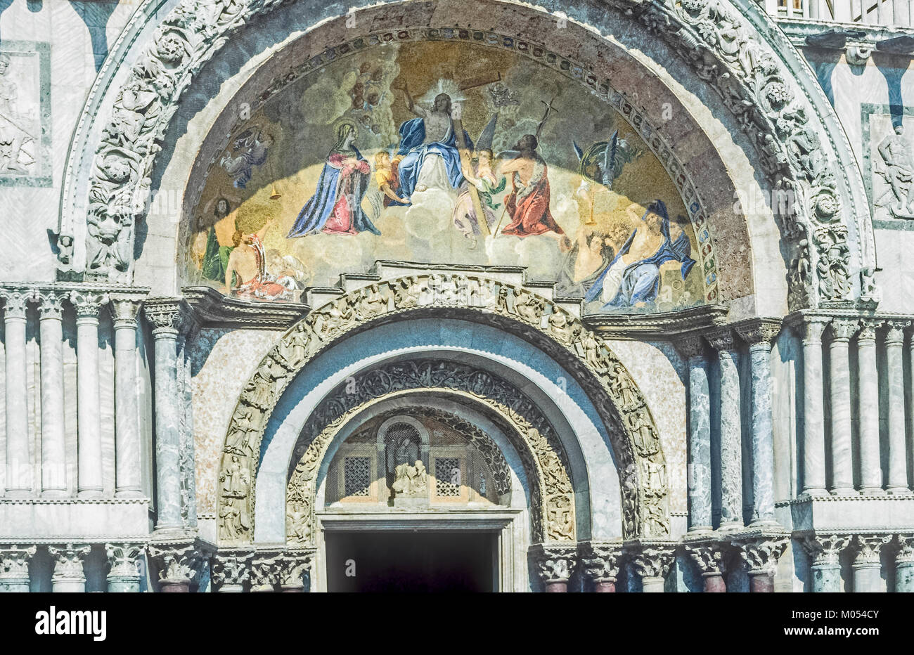Entrance door arch of St Mark's Basilica, Venice ,Italy, scanned from ...