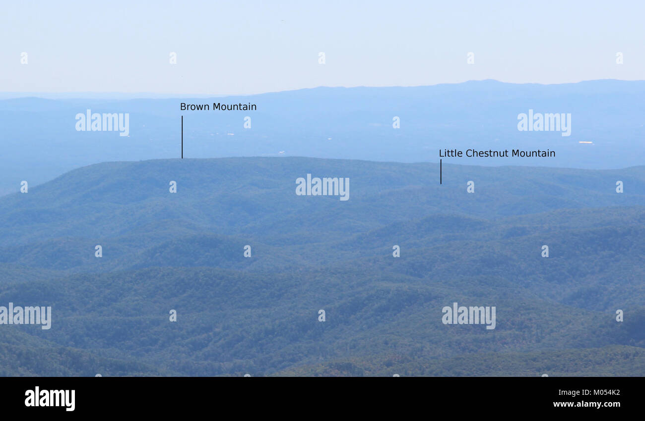 Brown Mountain and Little Chestnut Mountain, located in the Appalachian ...
