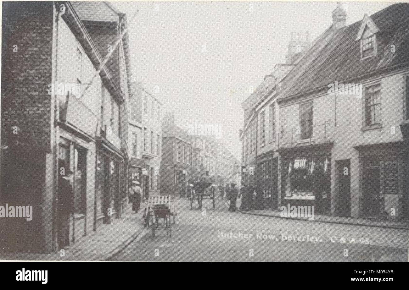 This photograph captures Butcher Row in Beverley around 1900, showing ...