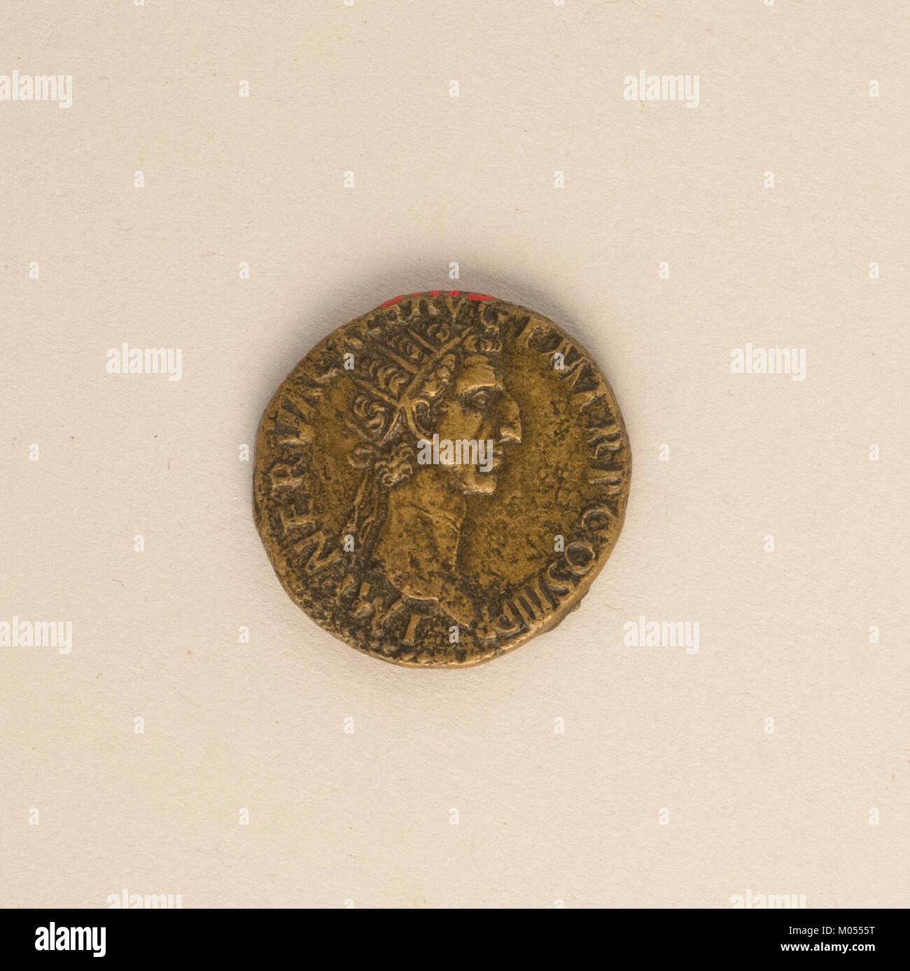 This bronze dupondius coin, issued during the reign of Emperor Nerva ...