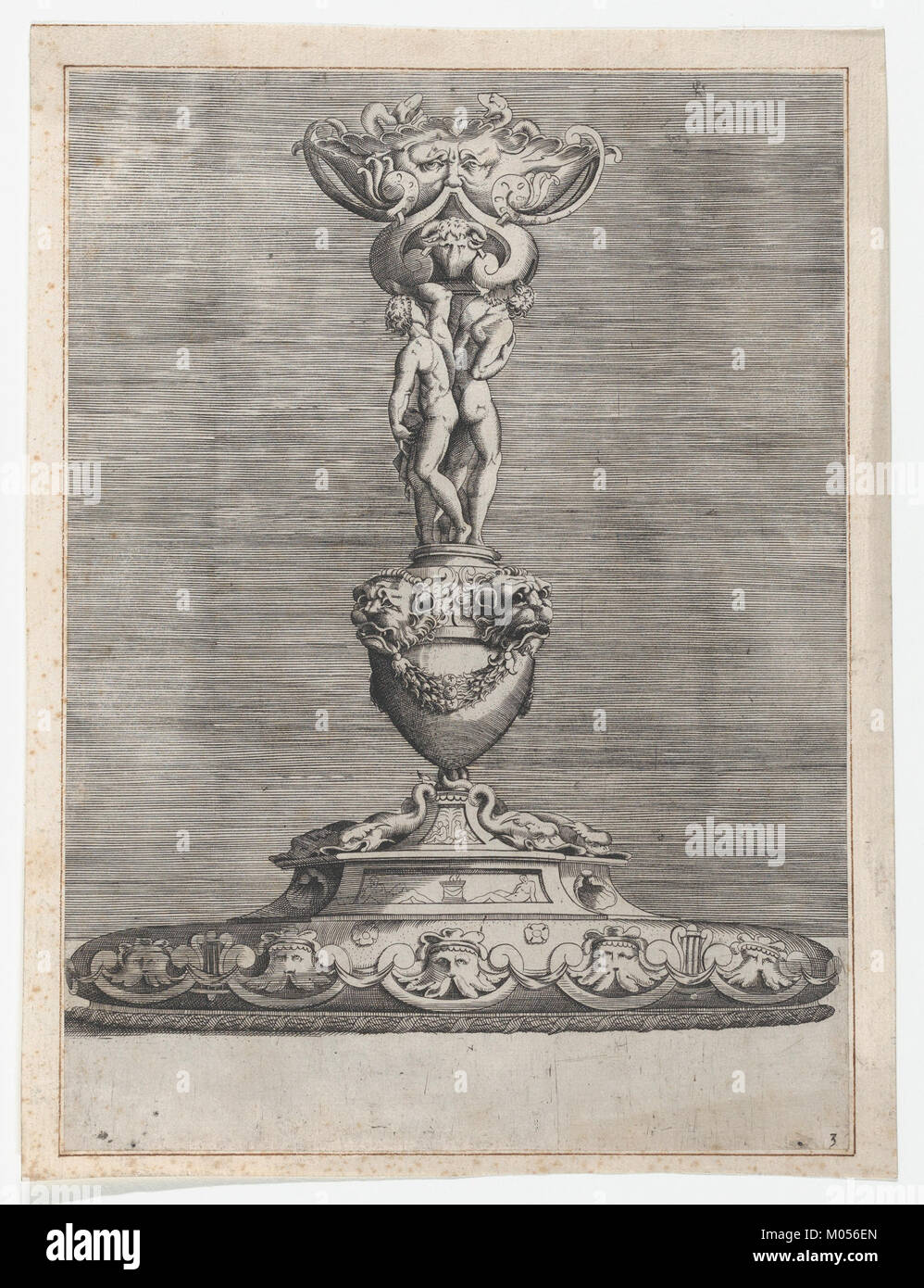 This artwork, titled 'Candlestick with Two Ignudi on Top of a Vase with ...