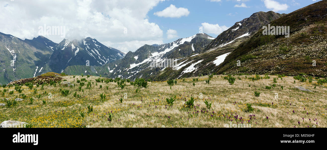 Mountain landscape of a calm idyllic place of nature, a paradise view ...
