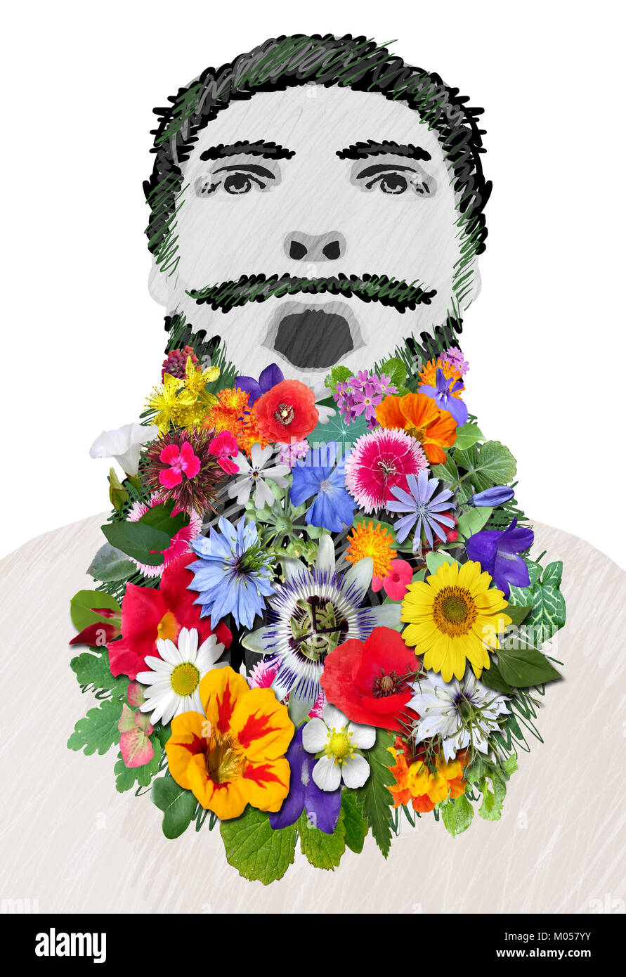 Colorful Flowers Bearded Man Stock Photo - Alamy