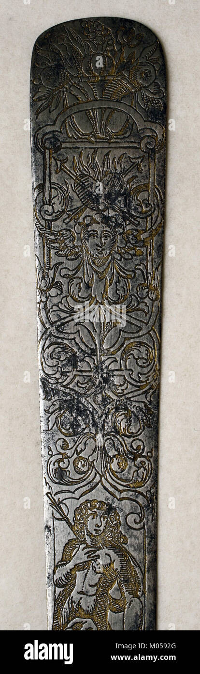 This busk, a type of garment component used in historical fashion, is ...