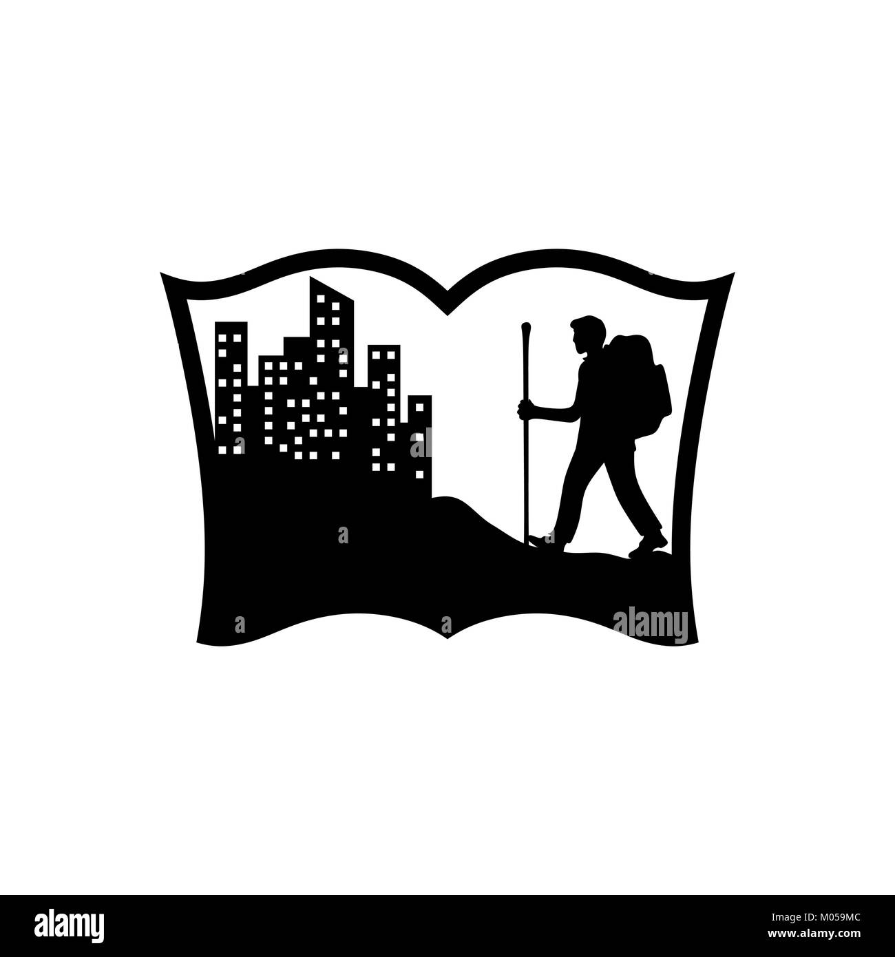 Christian illustration. A man in the background of the Bible goes to ...