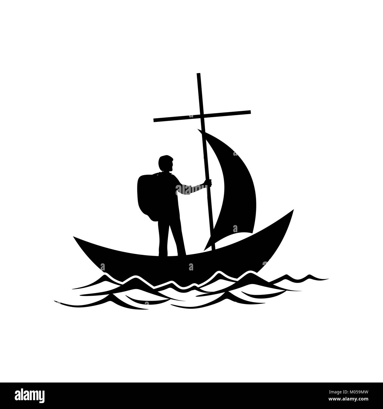 Christian illustration. The follower of Jesus Christ floats in the boat ...