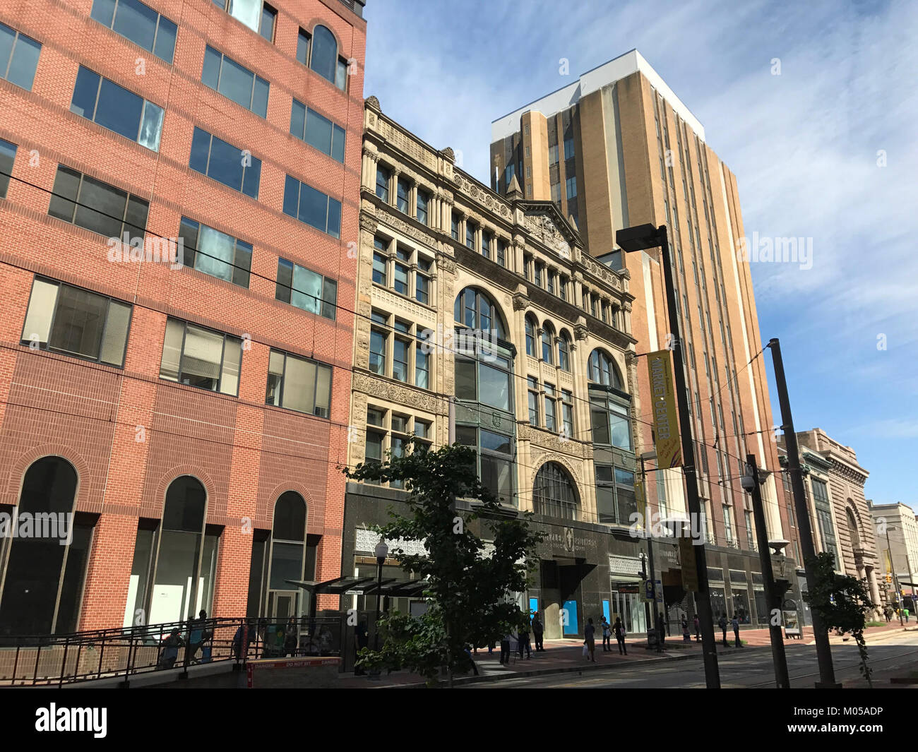 This image shows buildings along Howard Street in Baltimore, Maryland ...