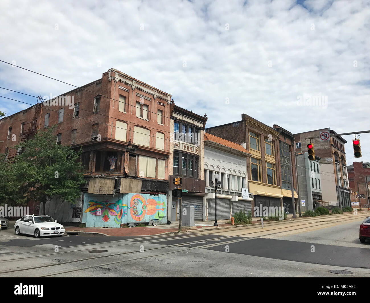 This photograph captures buildings along Howard Street in Baltimore ...