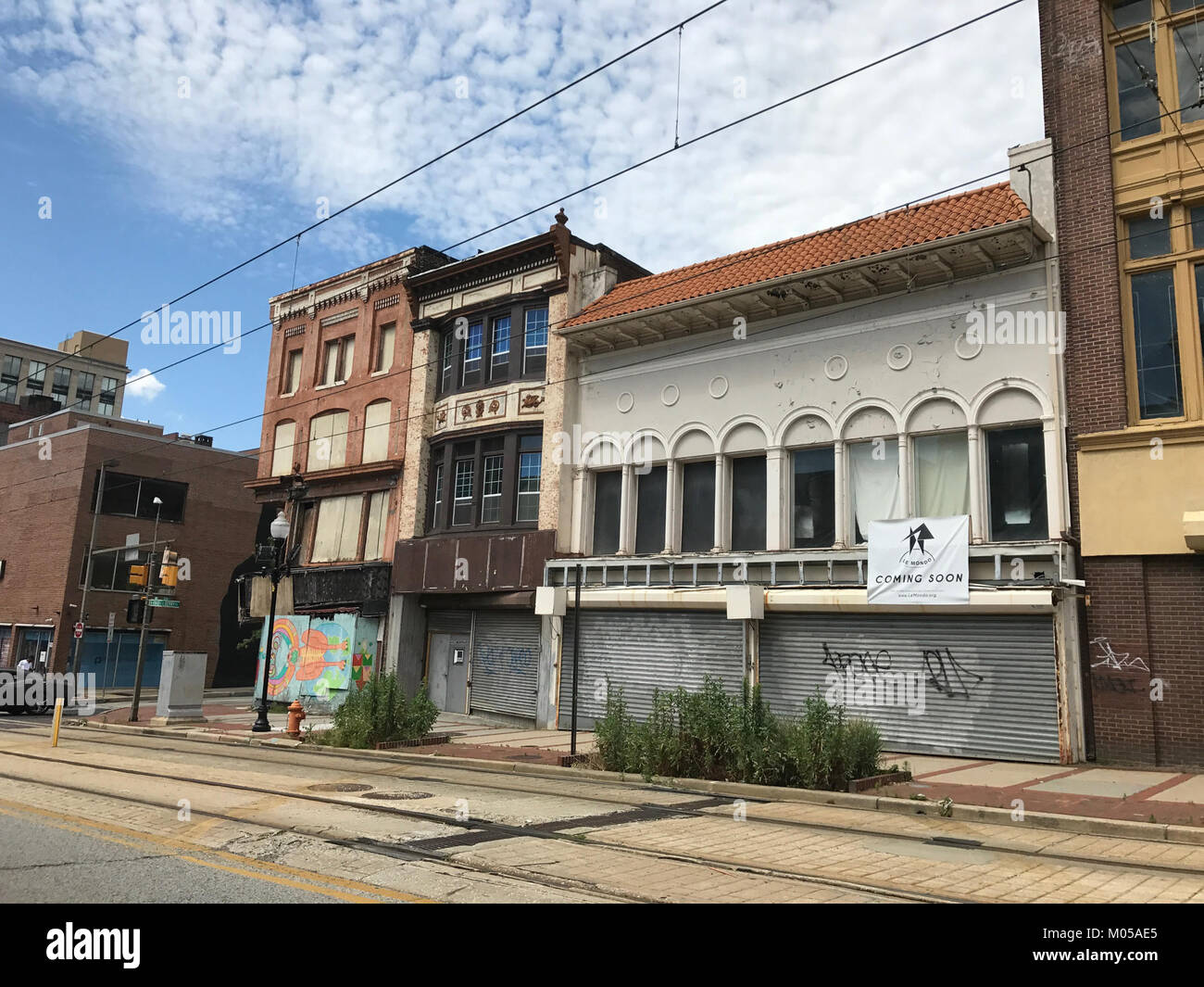 This image captures buildings along Howard Street in Baltimore ...