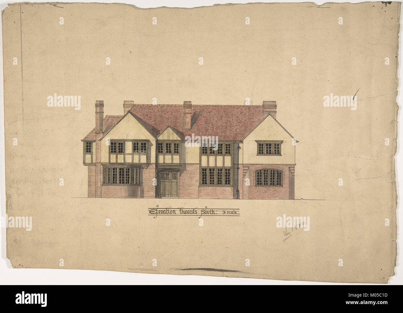 This image depicts the southern elevation of the Brick House ...