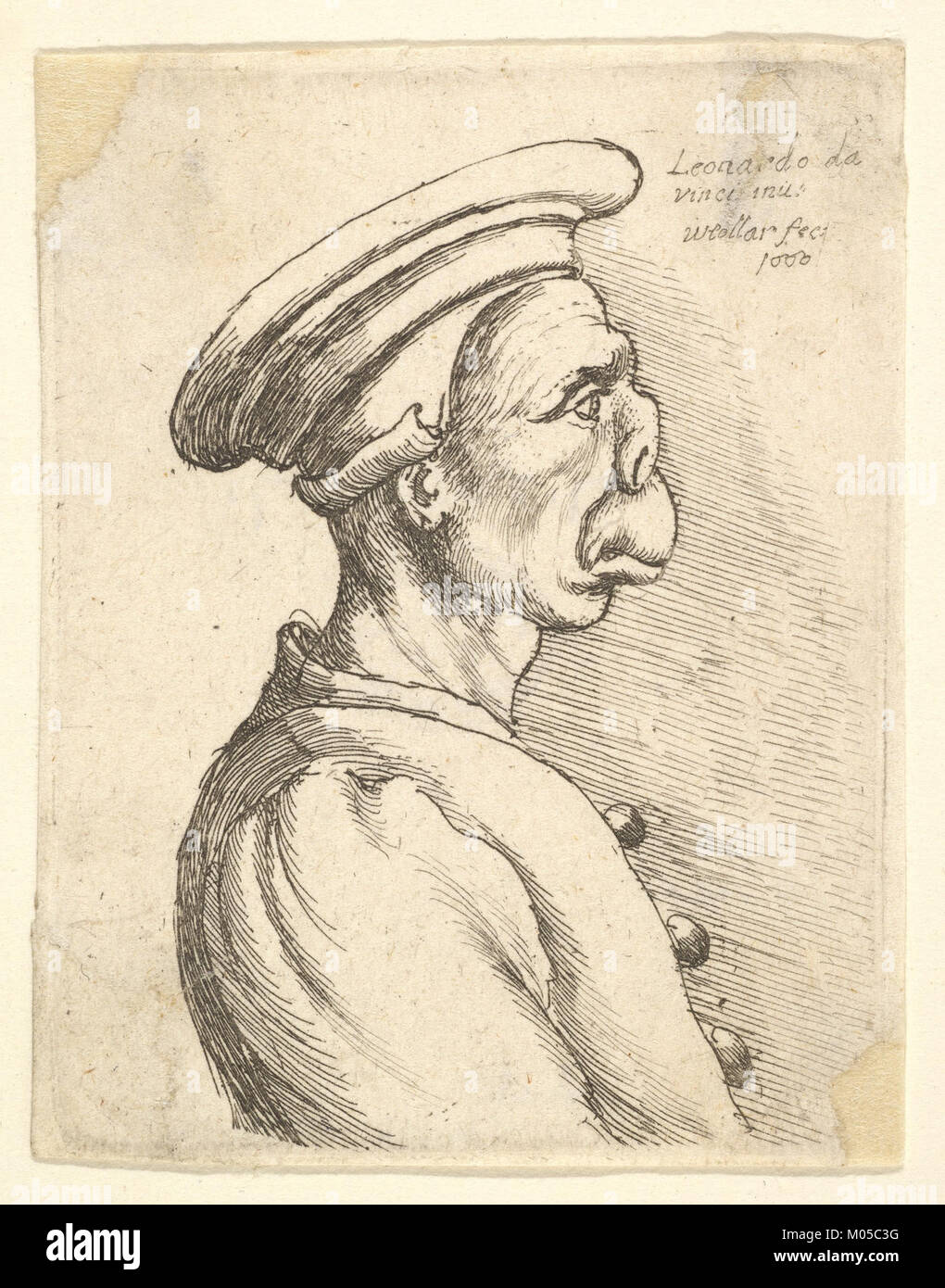 The bust is a sculpture depicting a man with a flat nose and protruding ...