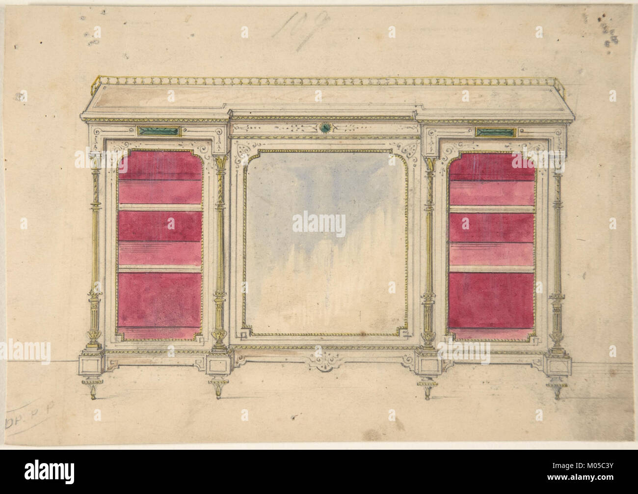 This cabinet design features a mirrored front and vibrant red shelves ...