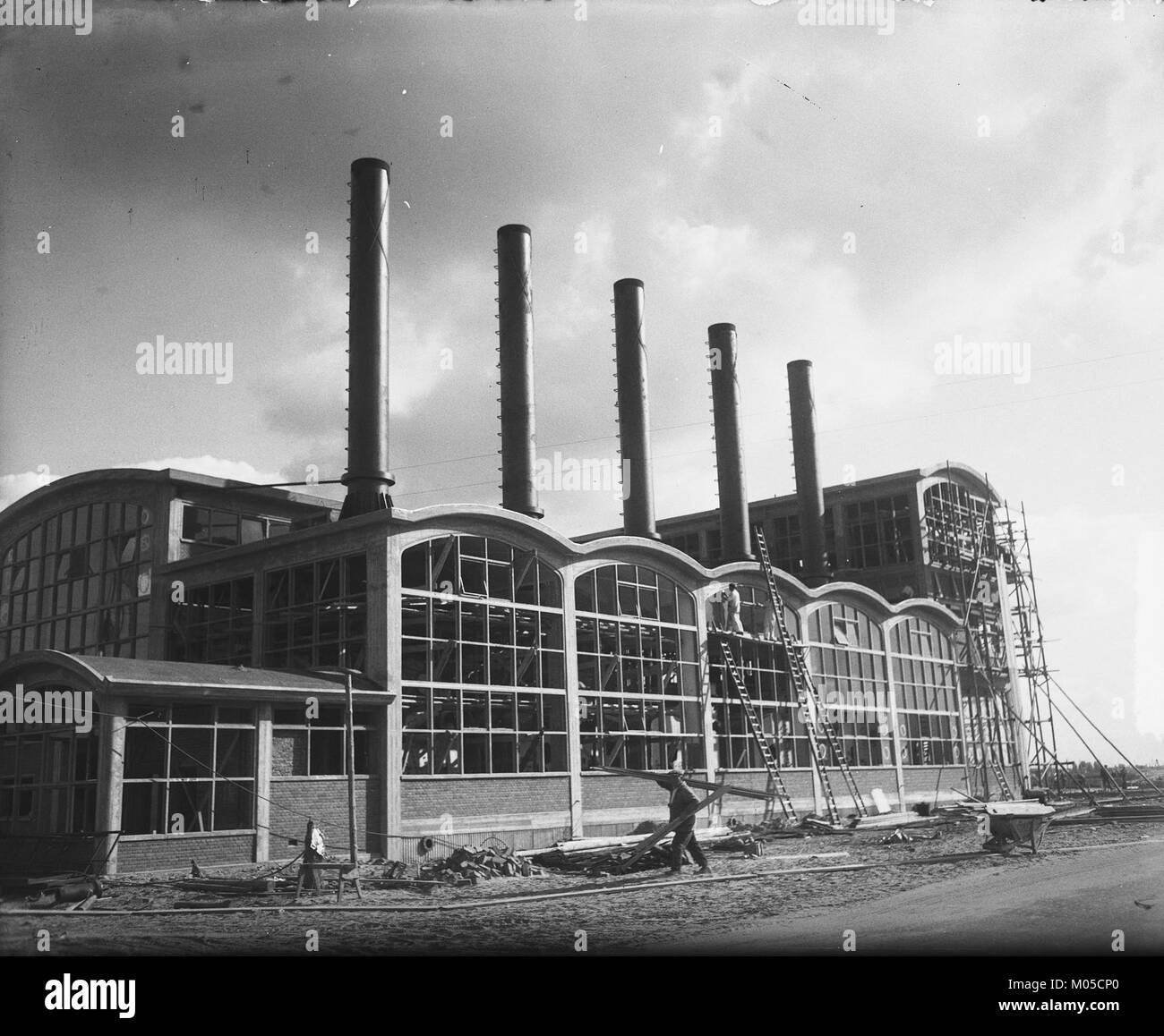This photograph depicts construction work at an aviation laboratory in ...