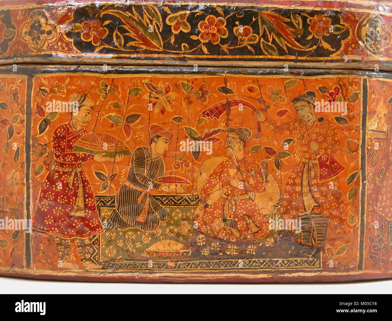 This box features scenes depicting an emperor receiving gifts, a work ...