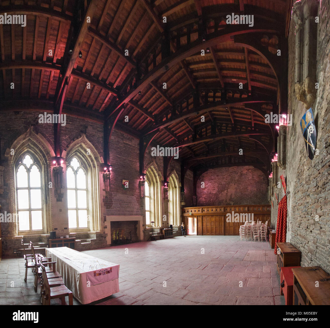 This photograph shows the great hall of Caerphilly Castle, one of the ...