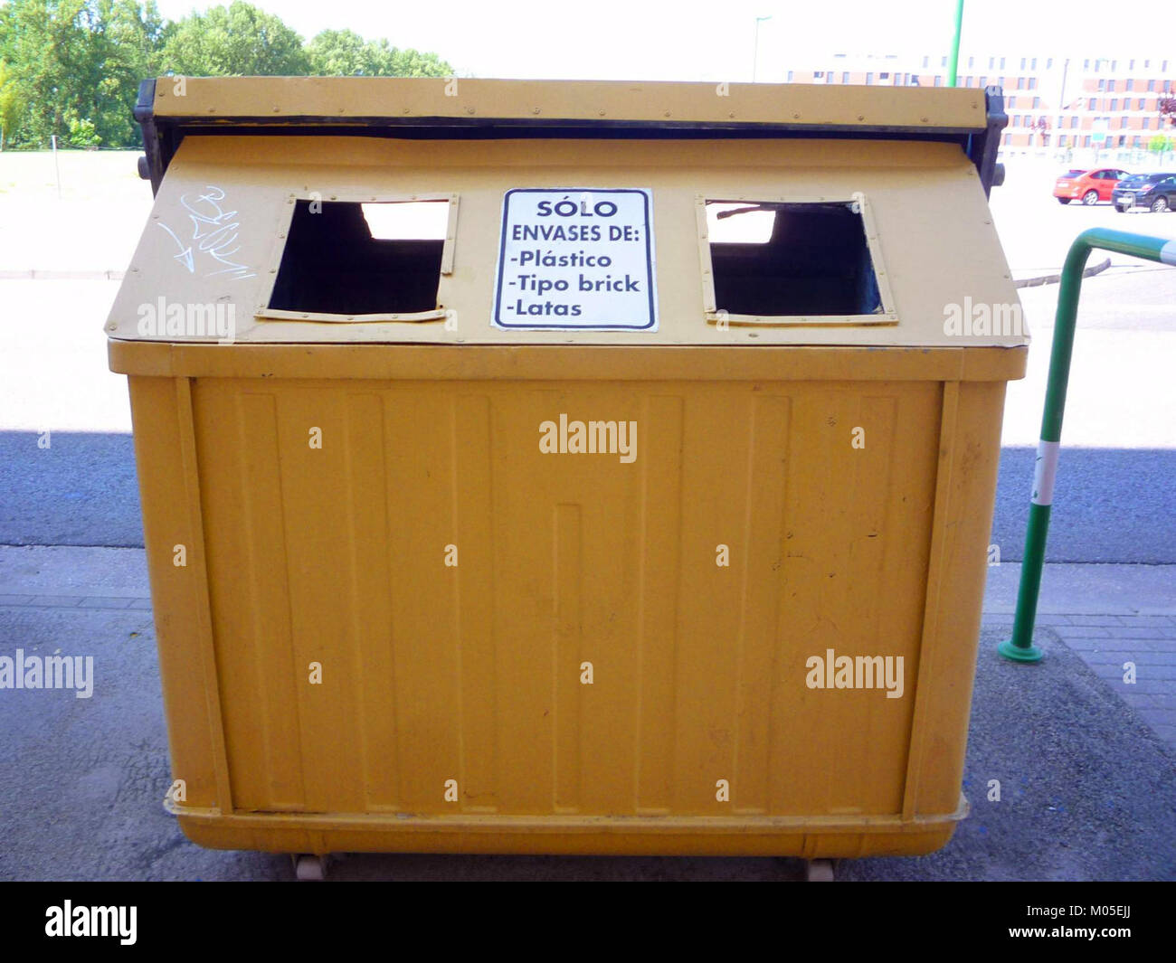 A photograph showcasing recycling efforts in Burgos, Spain, focusing on ...