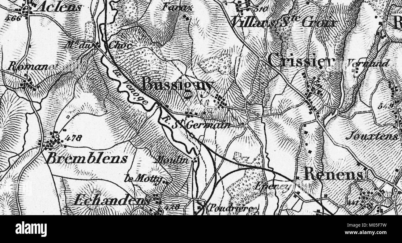 Bussigny, a town in Switzerland, is depicted here in the year 1855 ...