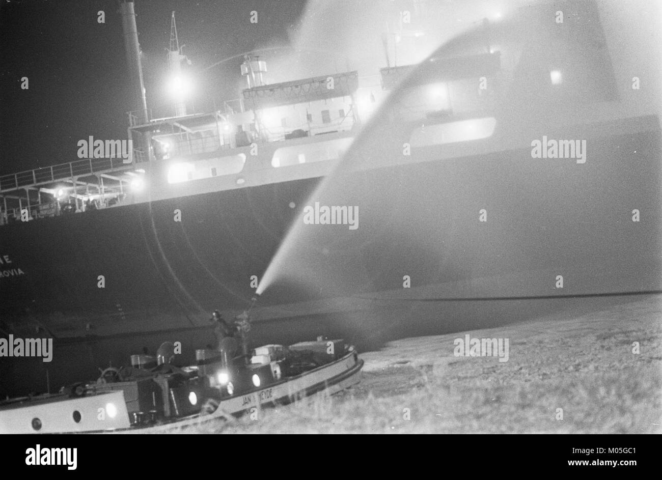 This image depicts the fire on the tanker Diana at Mobil Oil. The event ...