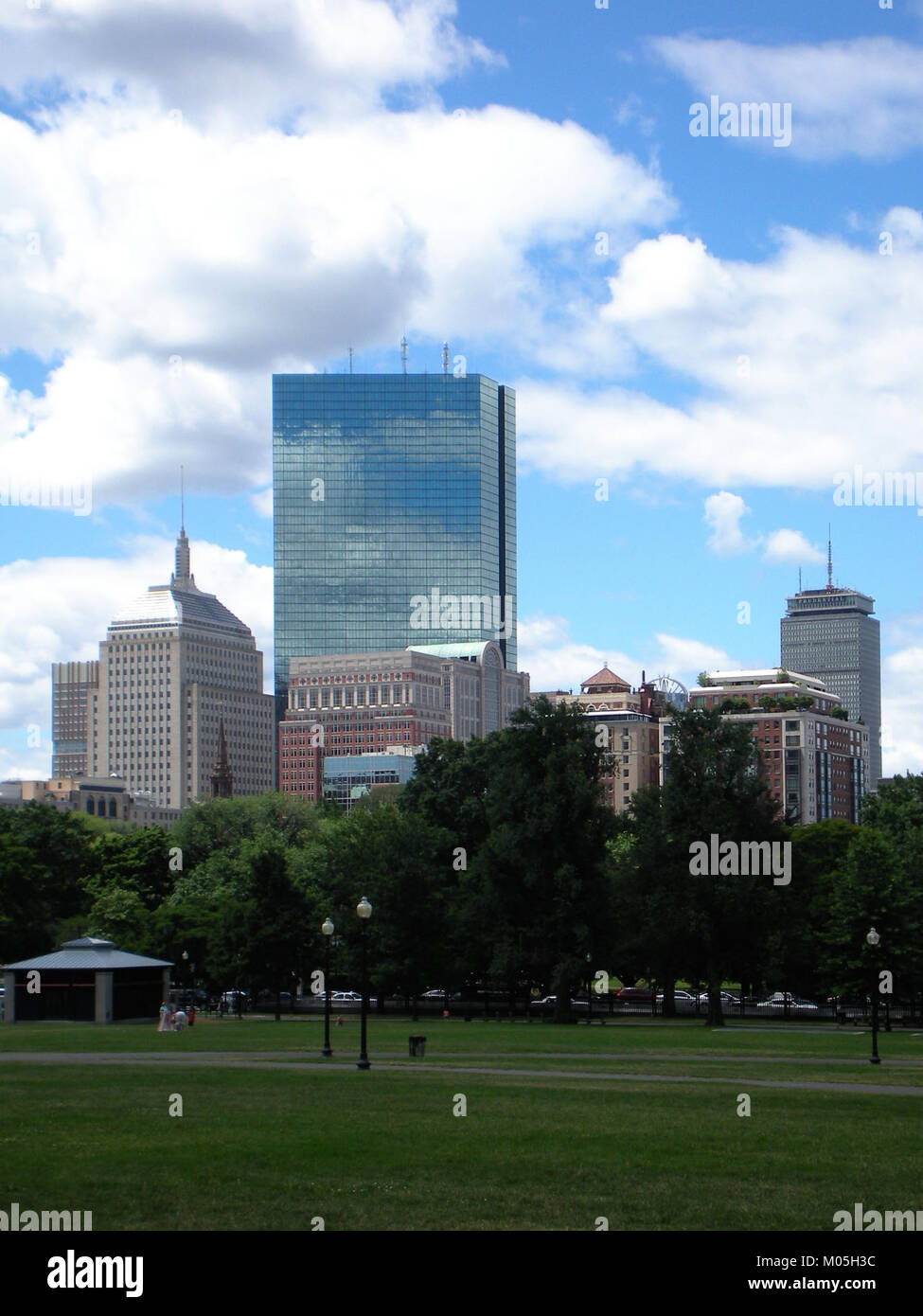This image captures the Boston Back Bay skyline from the Boston Common ...