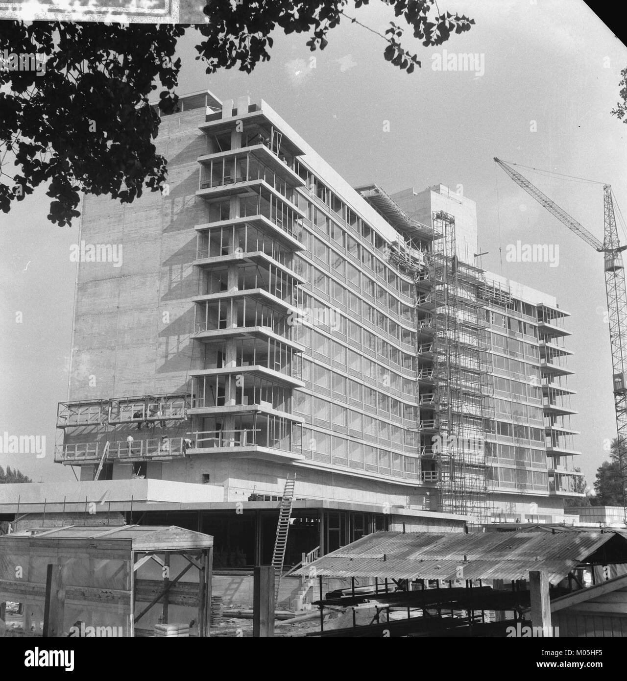 This image shows the front view of the Hilton Hotel construction, taken ...