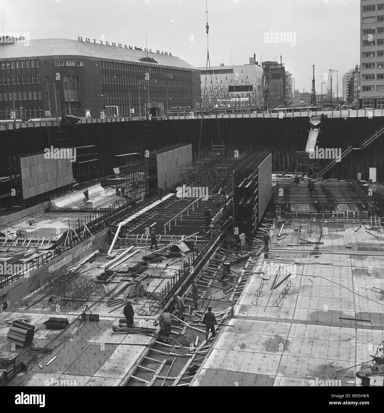 The image shows the construction site of the Blaak Metro station in ...