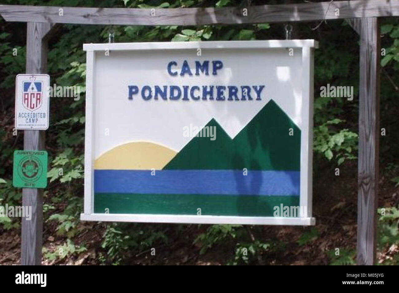 The Camp Pondicherry sign marks the entrance to a recreational camp ...