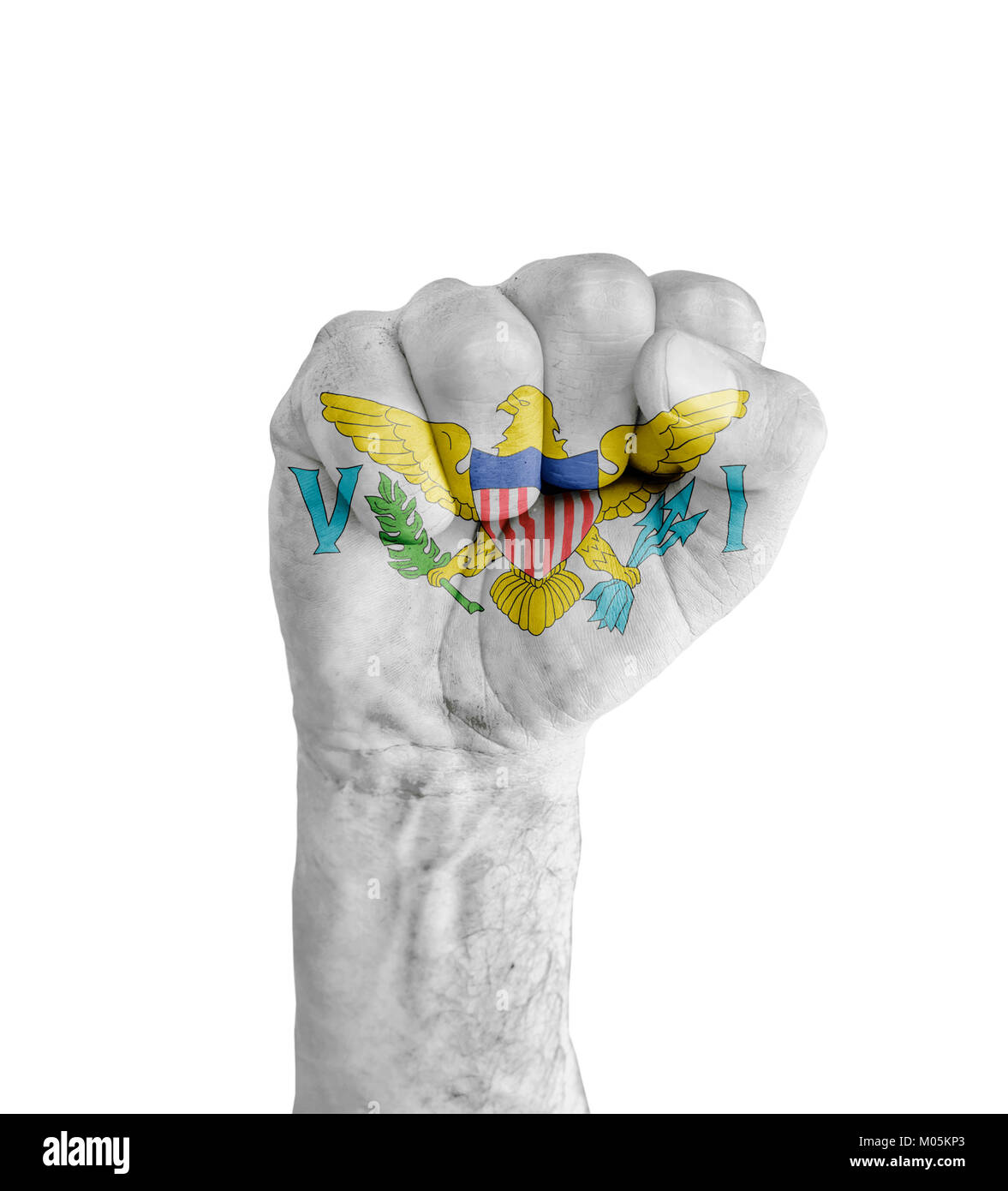 Flag of US Virgin Islands state painted on human fist like victory ...
