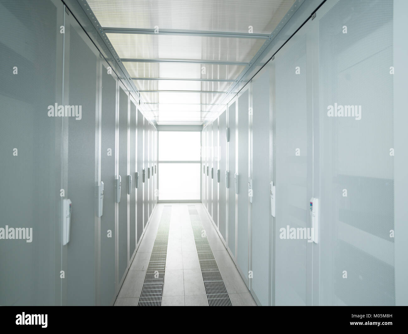 modern server room with white servers and hardwares in a internet data ...