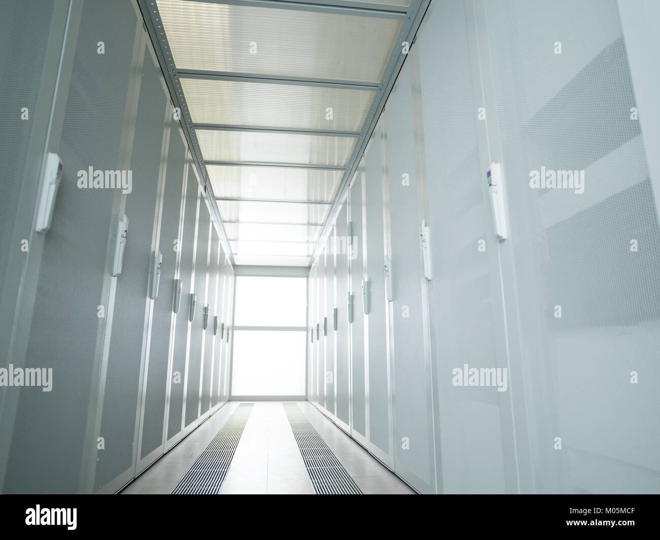 modern server room with white servers and hardwares in a internet data ...