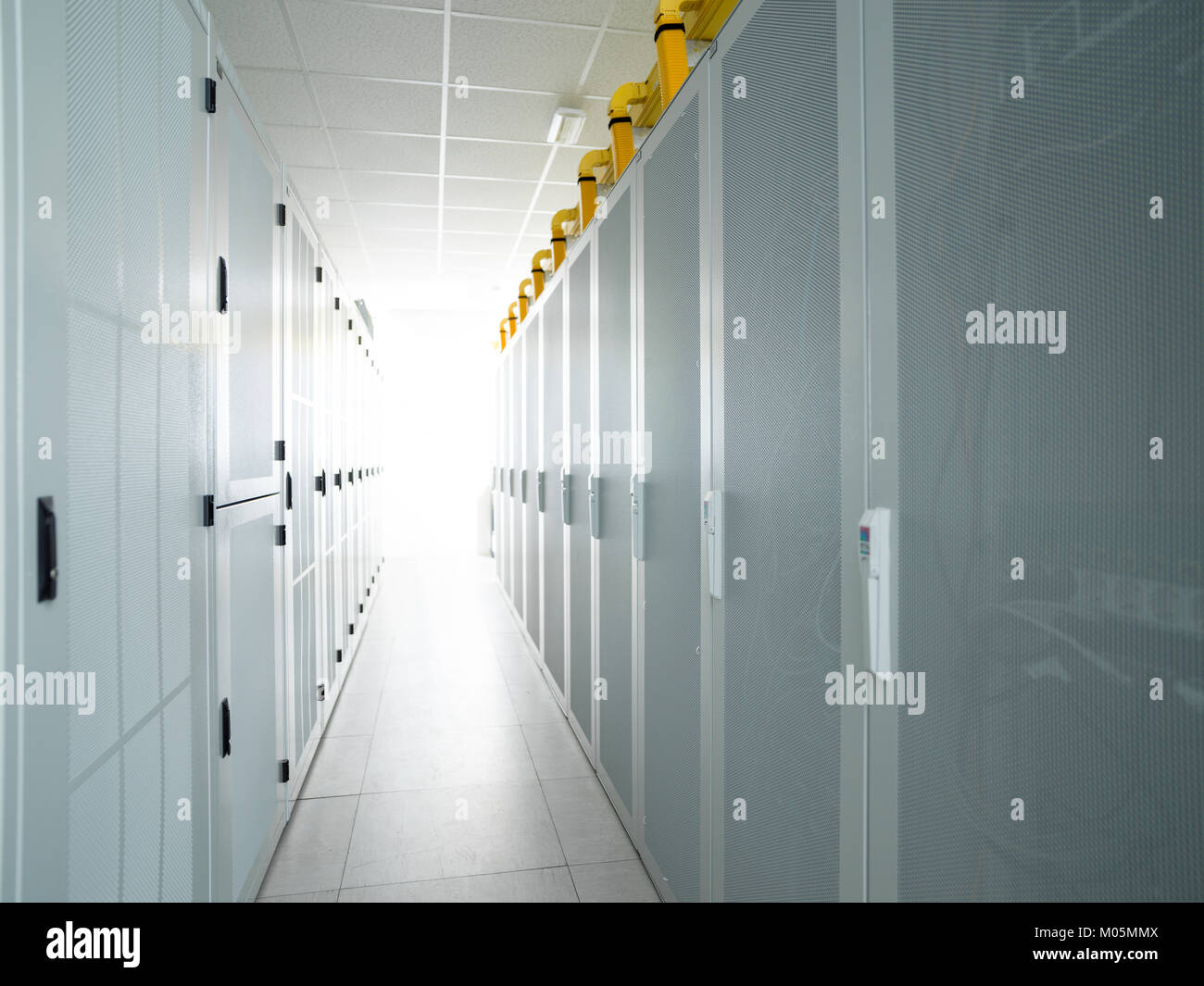 modern server room with white servers and hardwares in a internet data ...