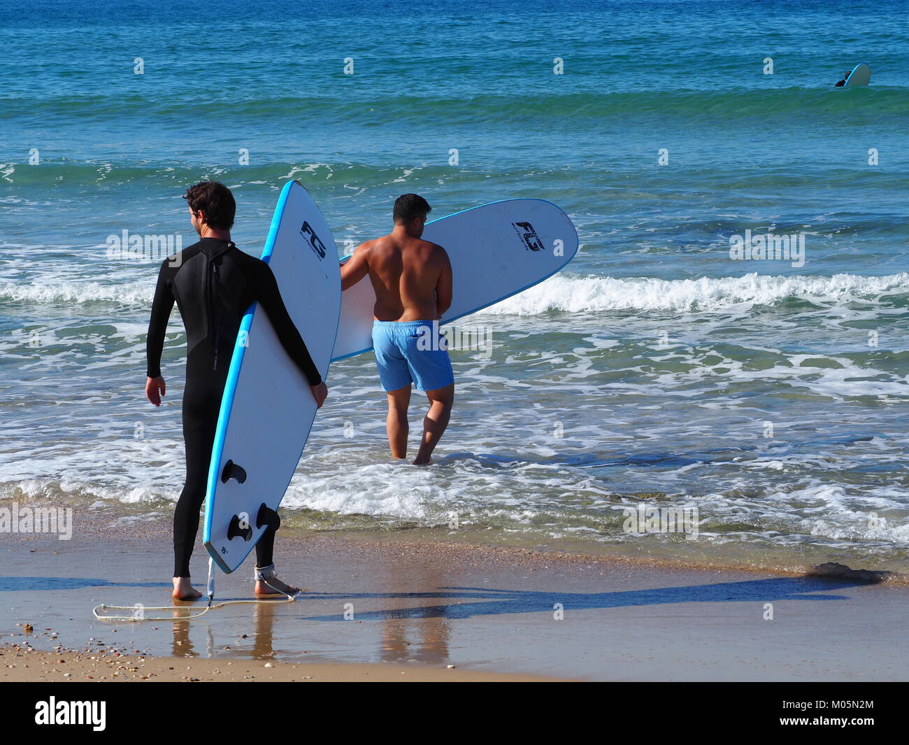 wave surfers at the sea on a perfect clear day Stock Photo - Alamy