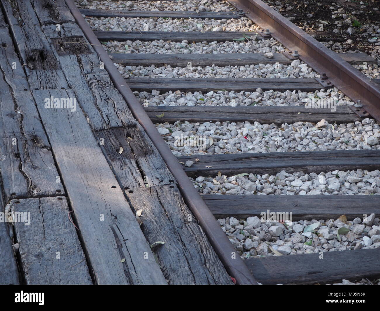 old rails at old railway station Stock Photo - Alamy