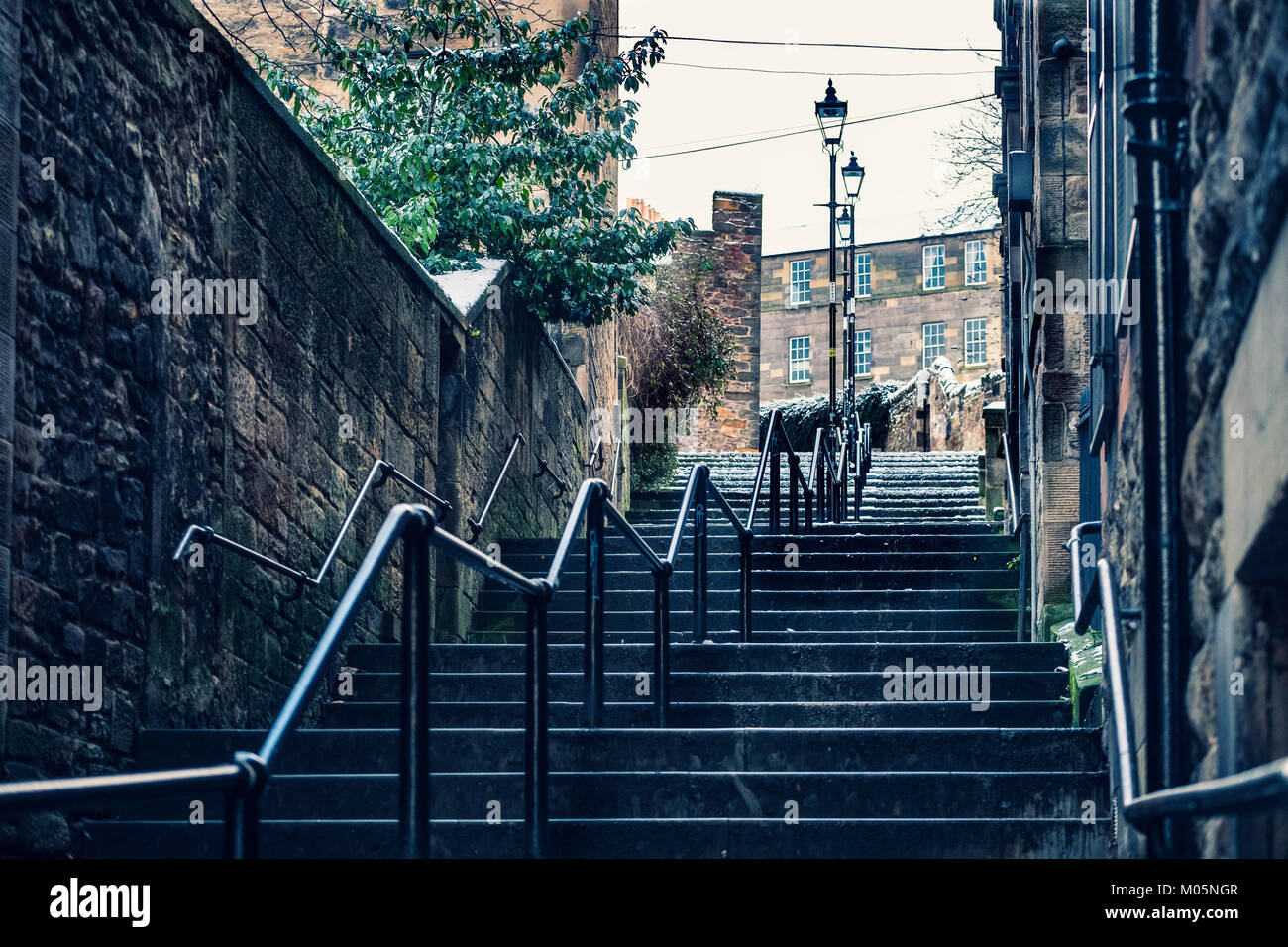 View of historic Vennel steps at Grassmarket in Edinburgh Old Town ...