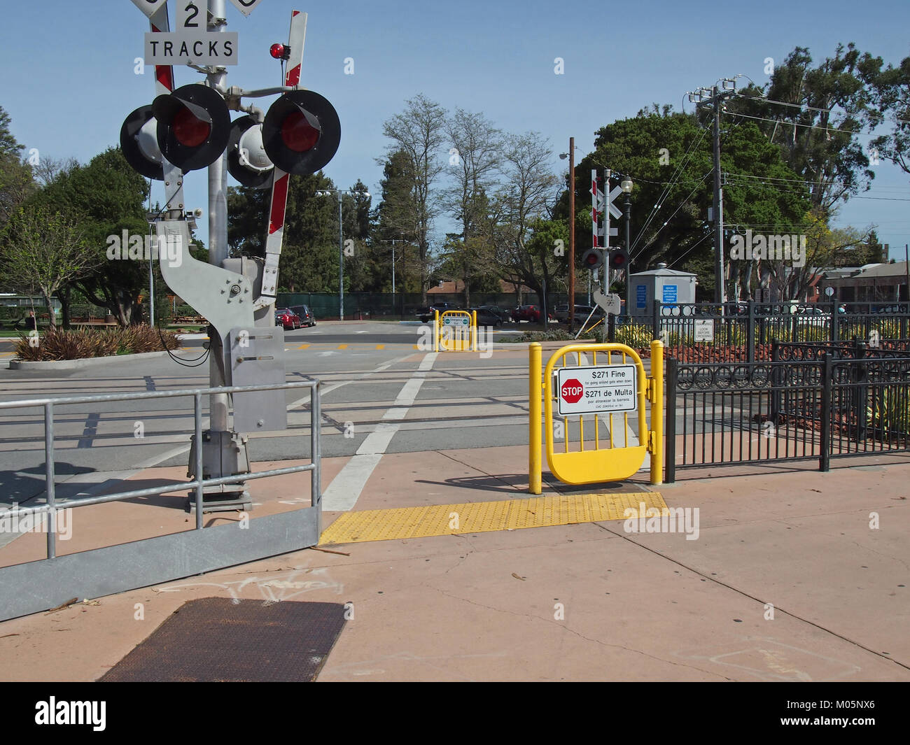 Burlingame train crossing gate, California, USA Stock Photo - Alamy