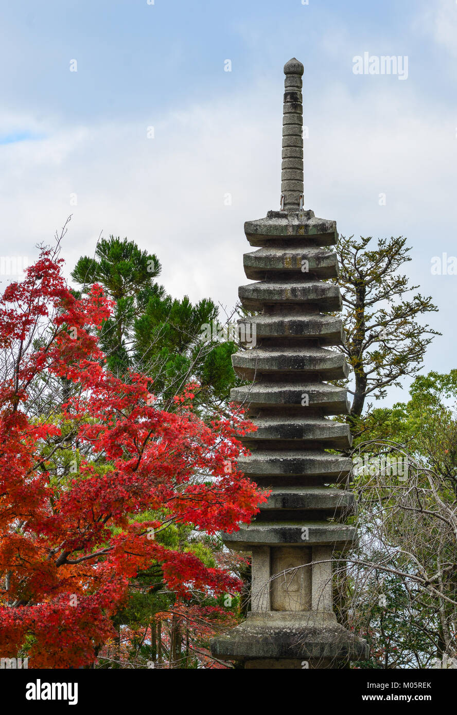 A stupa of Kiyomizu-dera Temple with autumn trees in Kyoto, Japan Stock ...