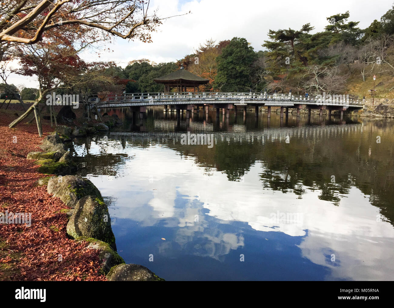 Stone bridge with the lake at autumn in Nara, Japan Stock Photo - Alamy