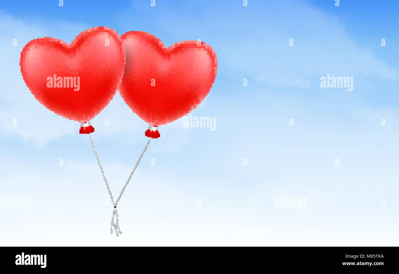two love heart balloon floating in blue sky Stock Vector Image & Art ...