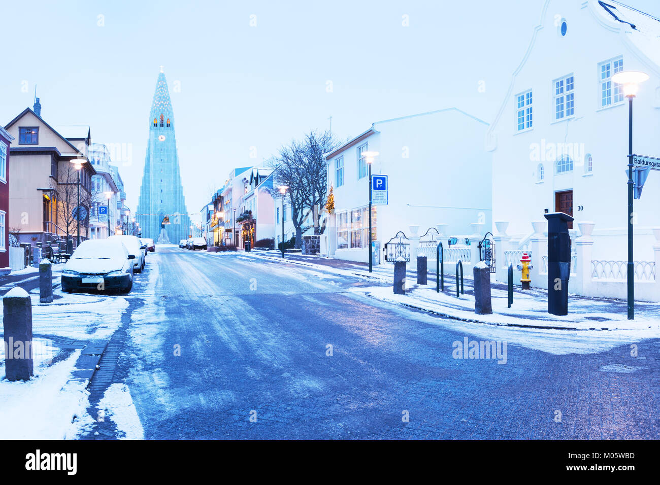 Old street of downtown Reykjavik at twilight, Iceland . in the ...