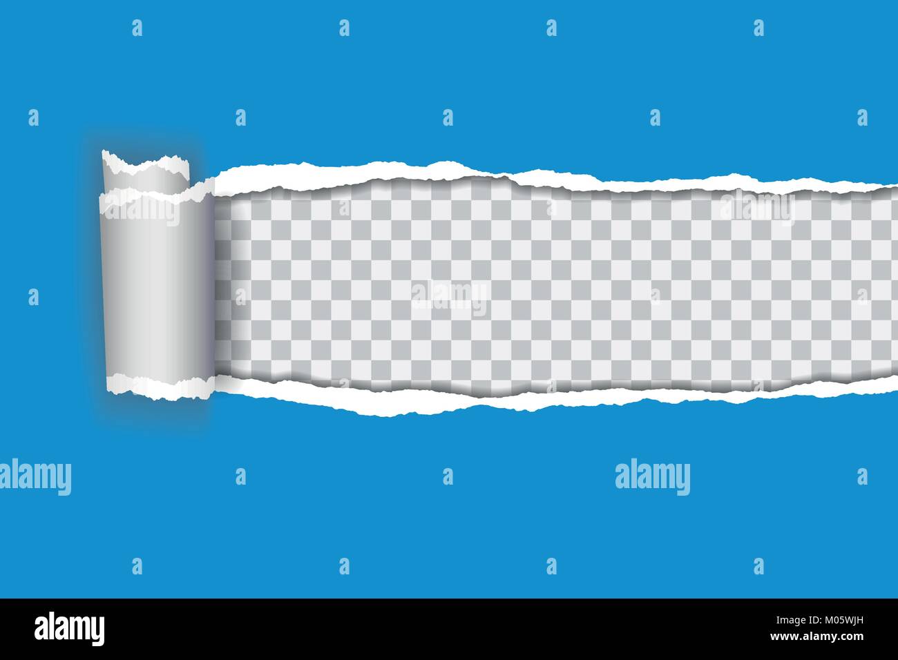 Vector realistic illustration of blue torn paper with rolled edge on ...