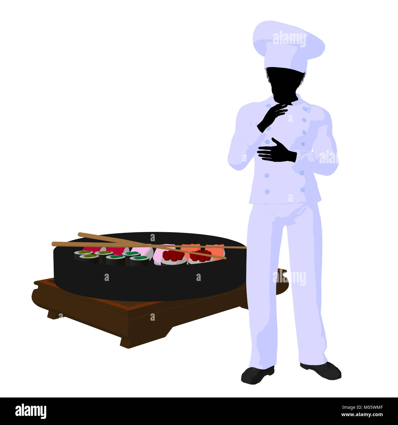African american chef with sushi silhouette on a white background Stock ...