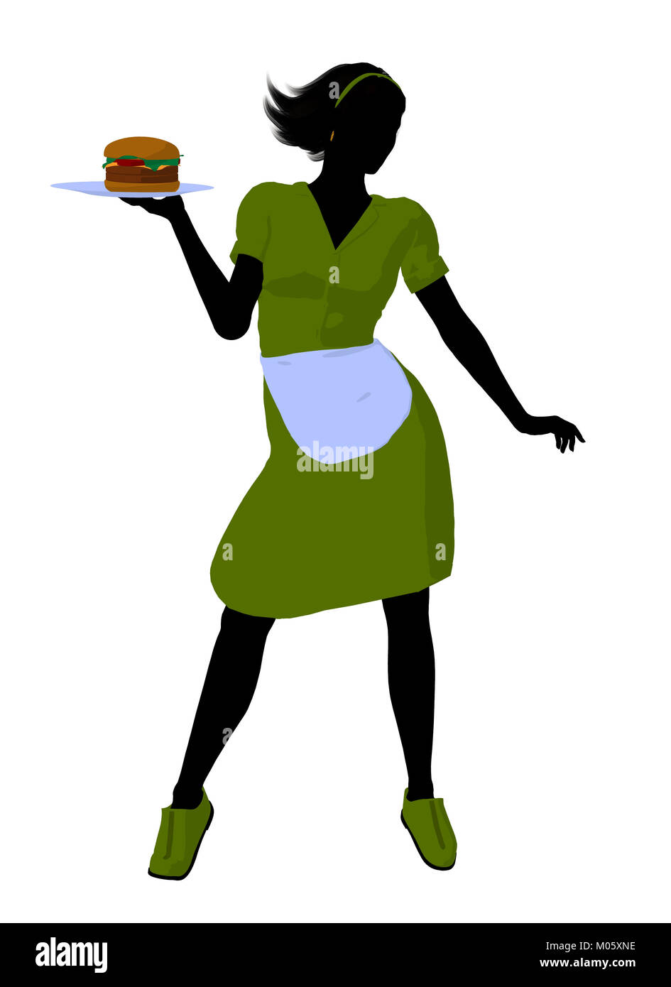 Female waitress silhouette on a white background Stock Photo - Alamy