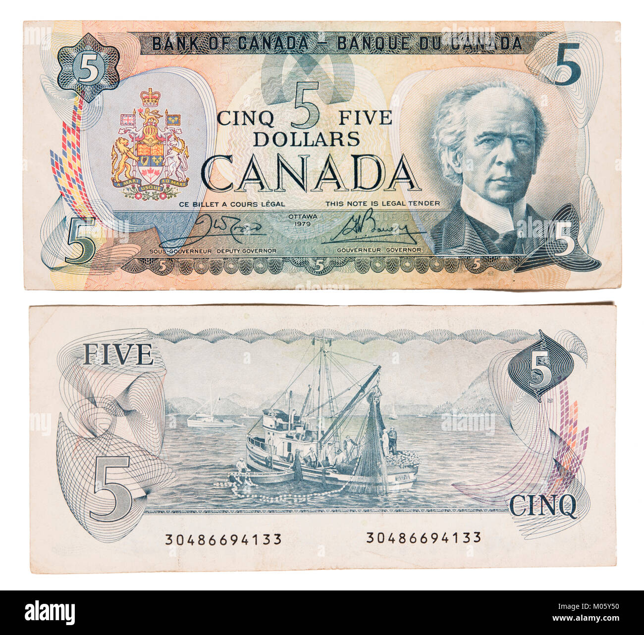 Obsolete Canadian bank notes isolated on a white background Stock Photo ...