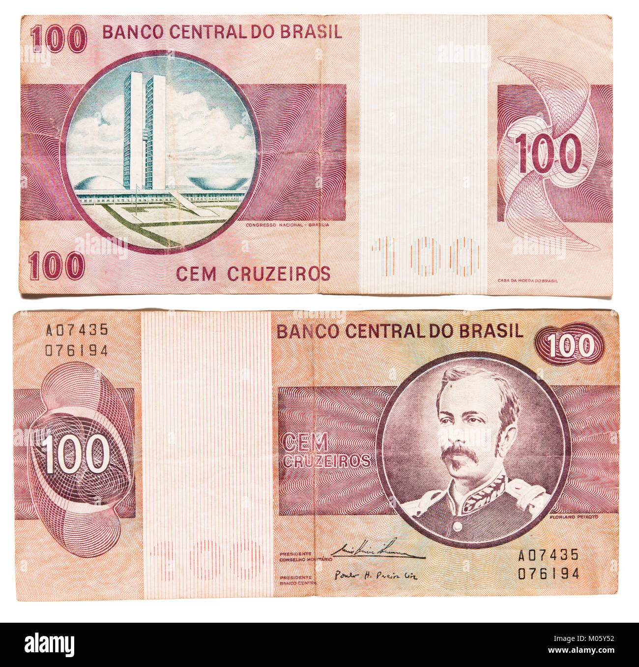 Obsolete Brazilian bank notes isolated on a white background Stock ...