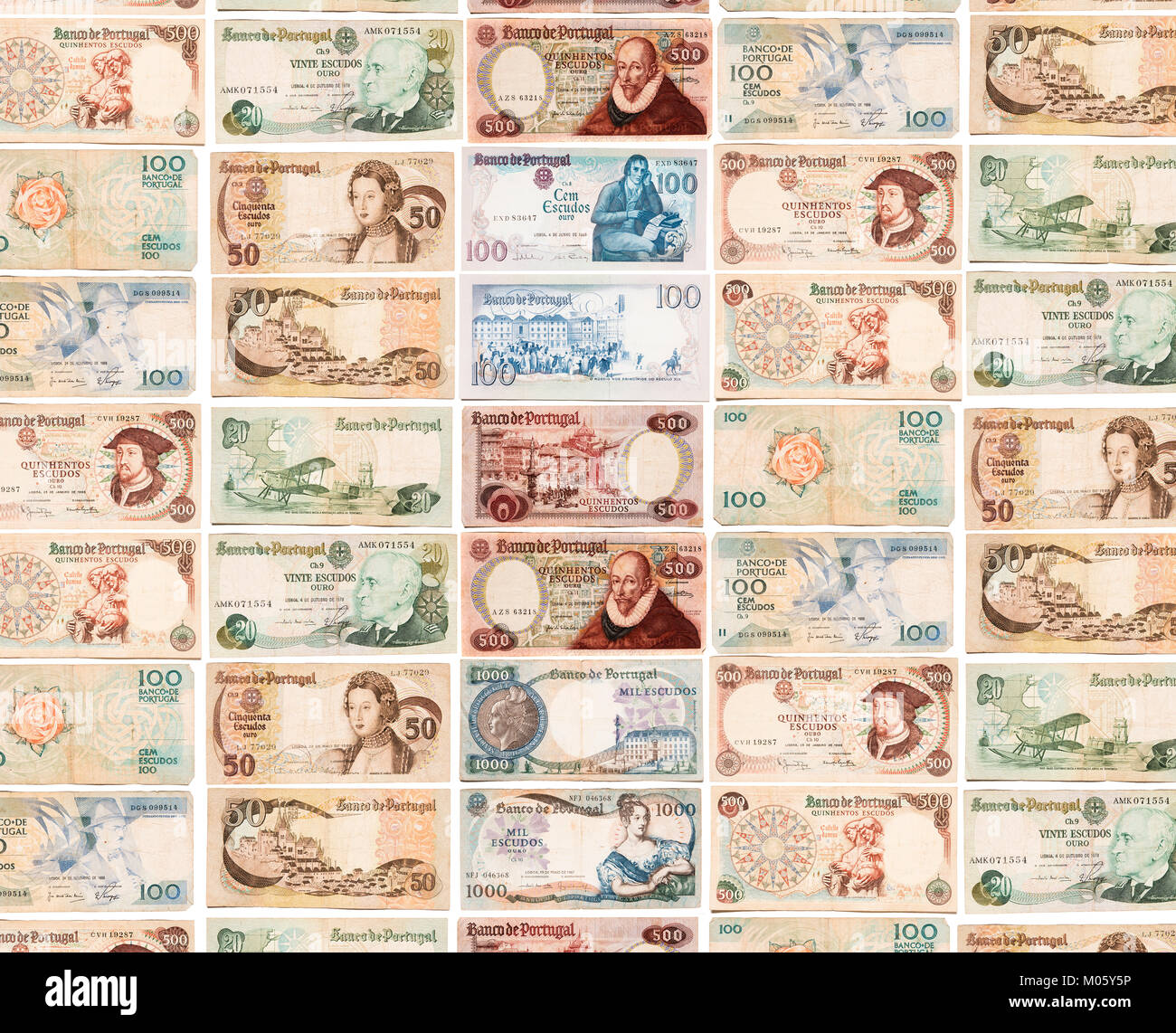 Obsolete Portuguese bank notes isolated on a white background Stock ...