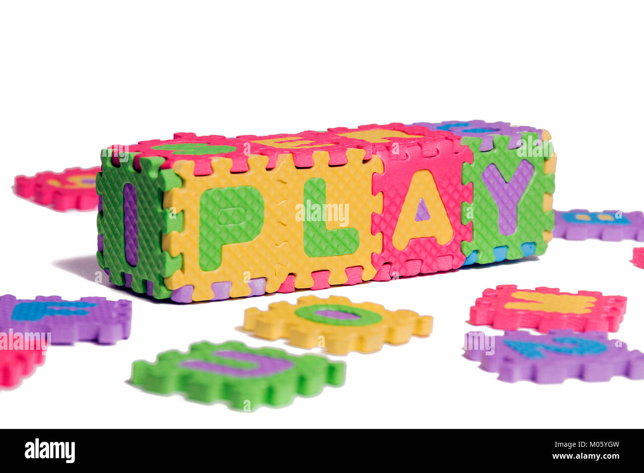 Foam puzzle letter uppercase with word Play isolated on a white ...