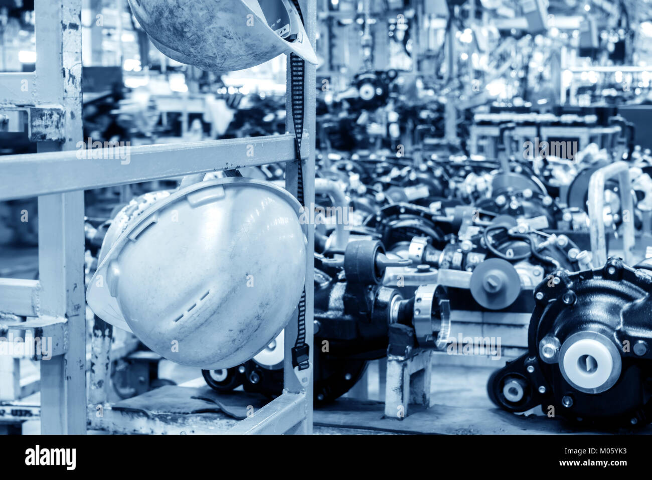 Modern car production line, helmet close-up lens Stock Photo - Alamy